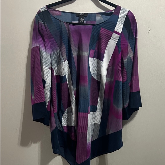 Alfani | Tops | Alfani Purple And Blue Abstract Blouse | Poshmark